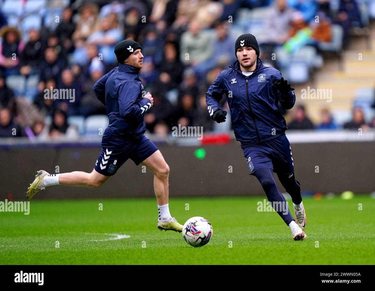 Coventry City's Callum O'Hare (right) and Jamie Allen during a training ...