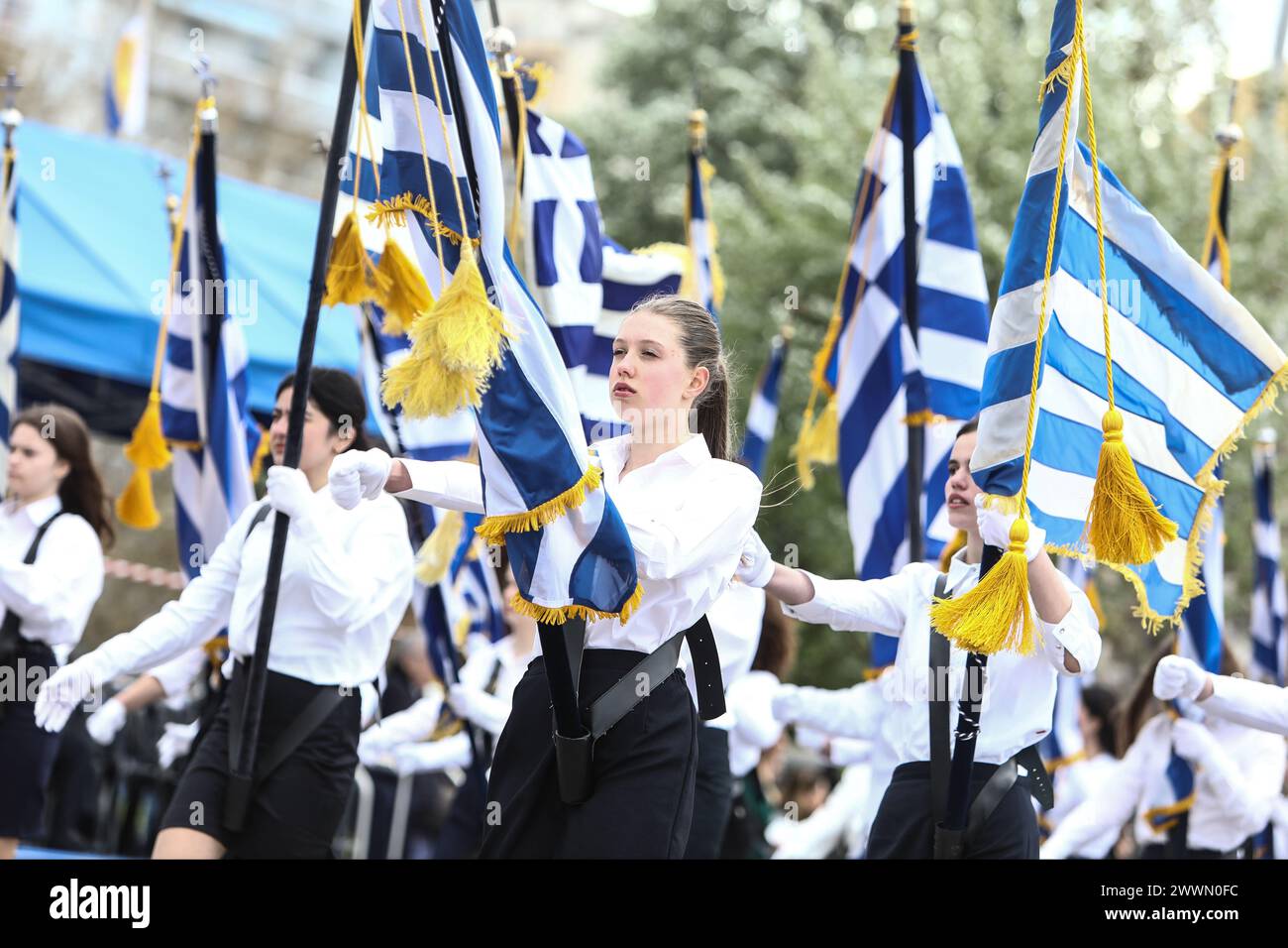 Thessaloniki, Greece. 25th Mar, 2024. Students take part in a parade ...
