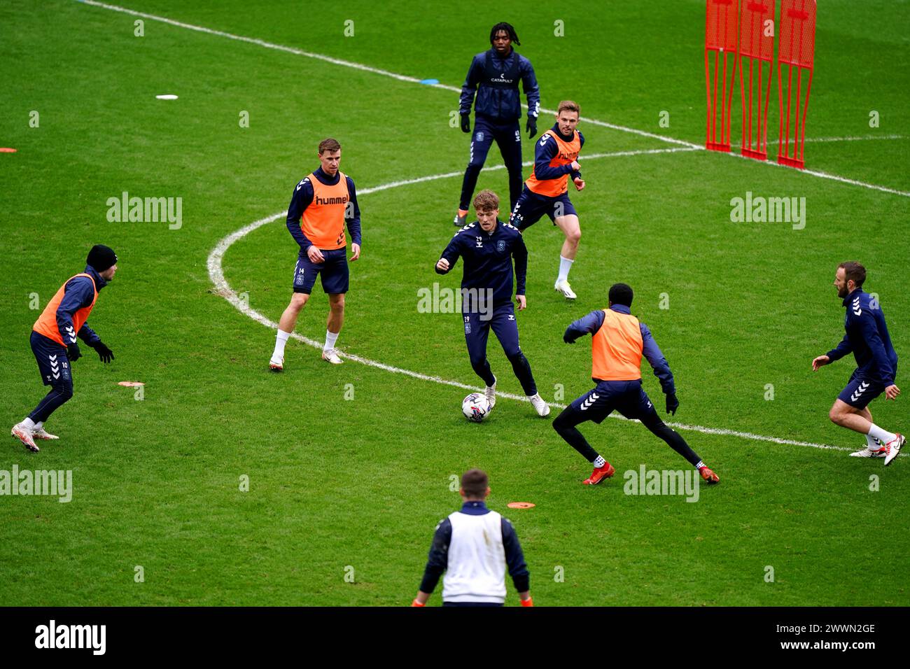 Coventry City's Victor Torp (centre) during a training session at the ...