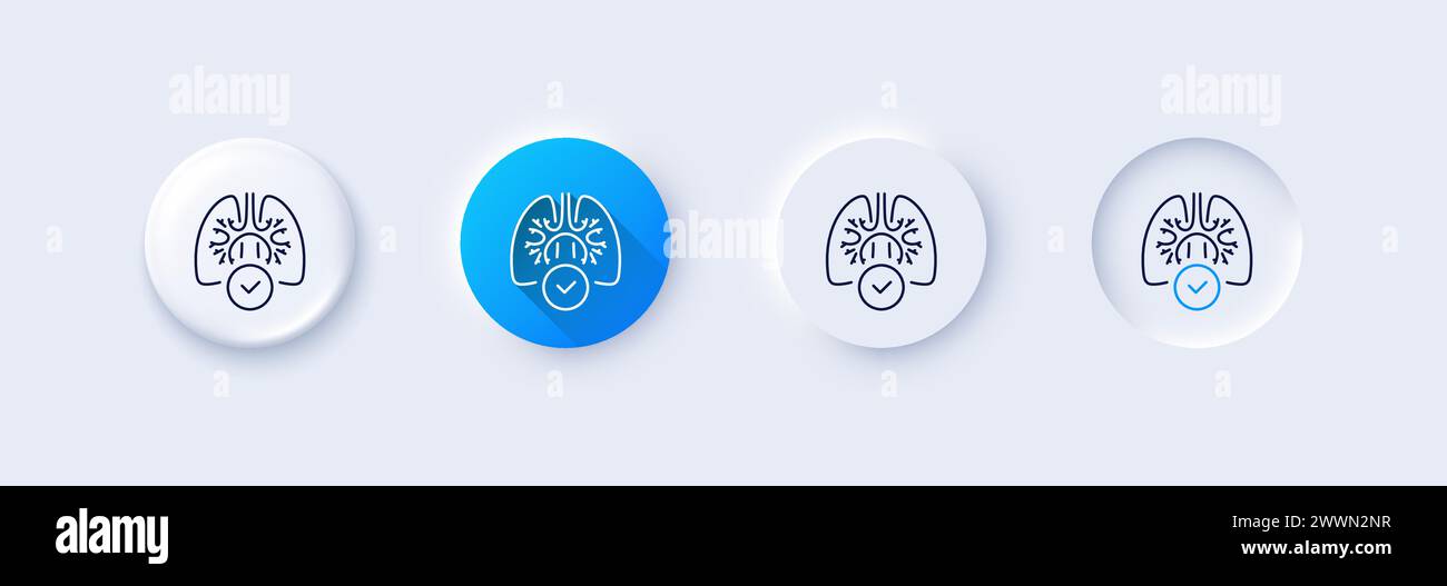 Lungs line icon. Neumorphic, Blue gradient, 3d pin buttons. Pneumonia ...