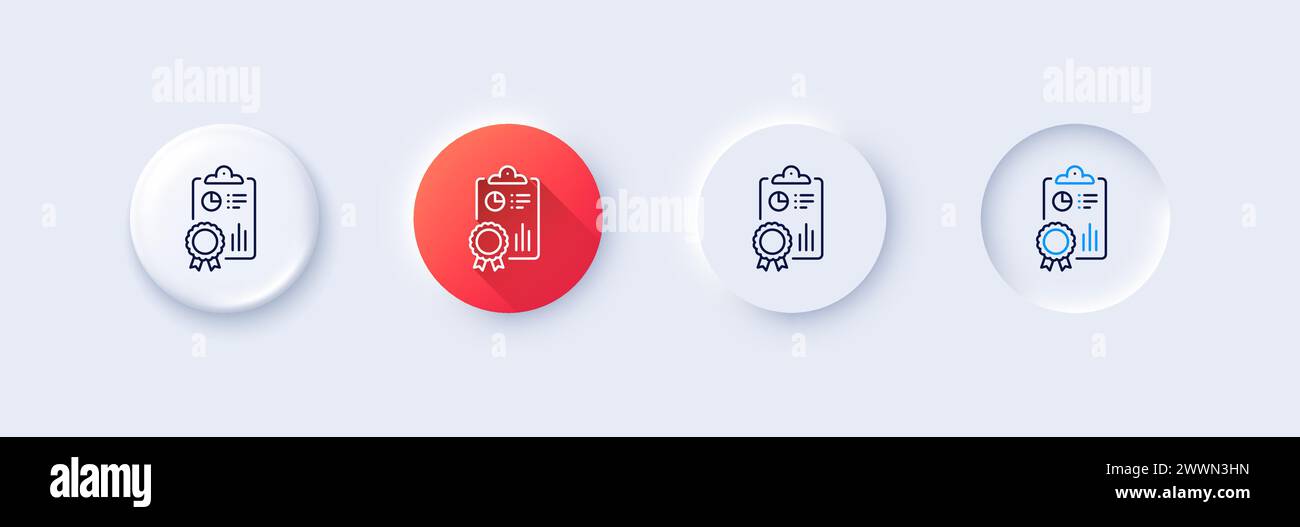 Inspect line icon. Neumorphic, Red gradient, 3d pin buttons. Quality research sign. Verification ...