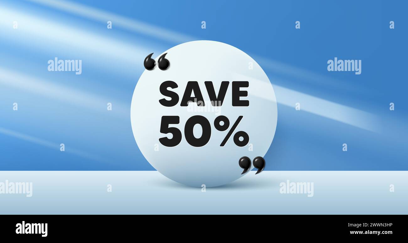 Save 50 percent off tag. Circle frame, product stage background. Sale ...