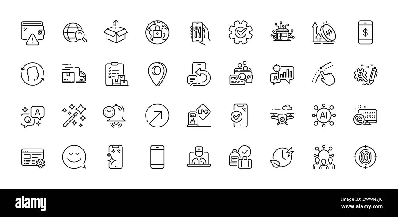 Drone, Time management and Distribution line icons pack. AI, Question ...