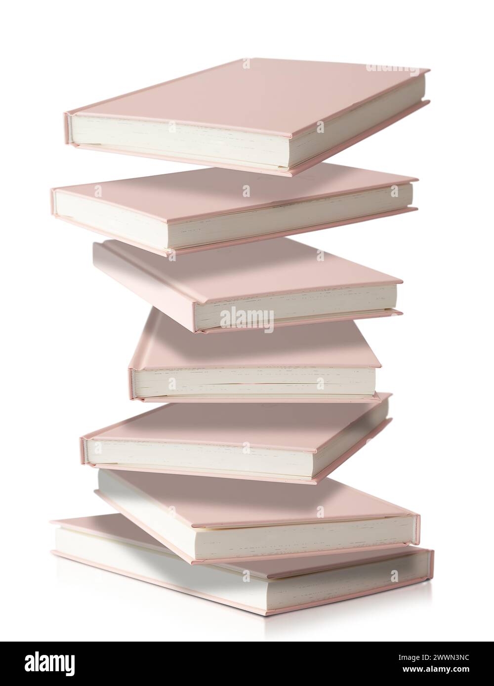 stack of levitating books isolated on white background Stock Photo - Alamy