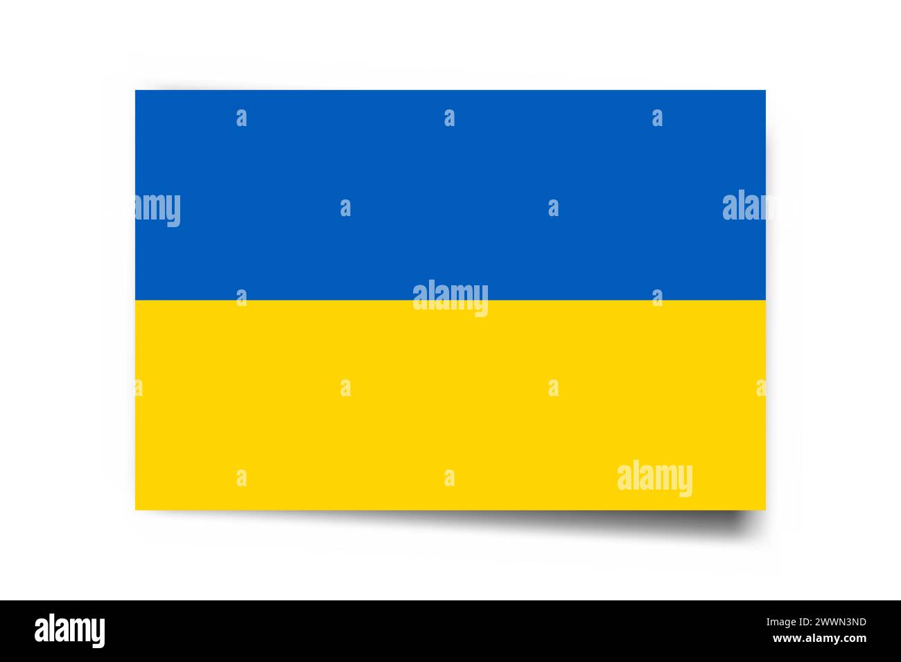Ukraine flag - rectangle card with dropped shadow isolated on white ...
