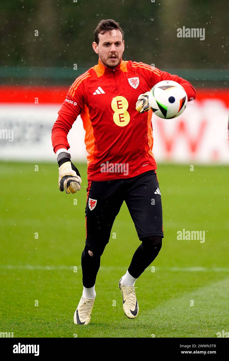 Wales goalkeeper Danny Ward during a training session at the Vale ...