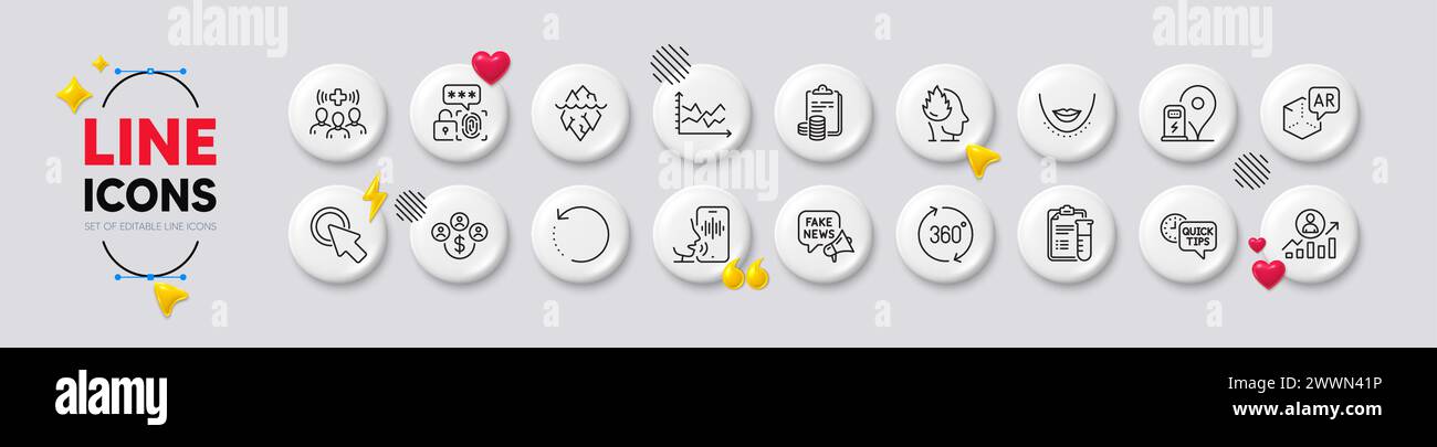 Diagram chart, Chin and Medical staff line icons. For web app, printing. White buttons 3d icons ...