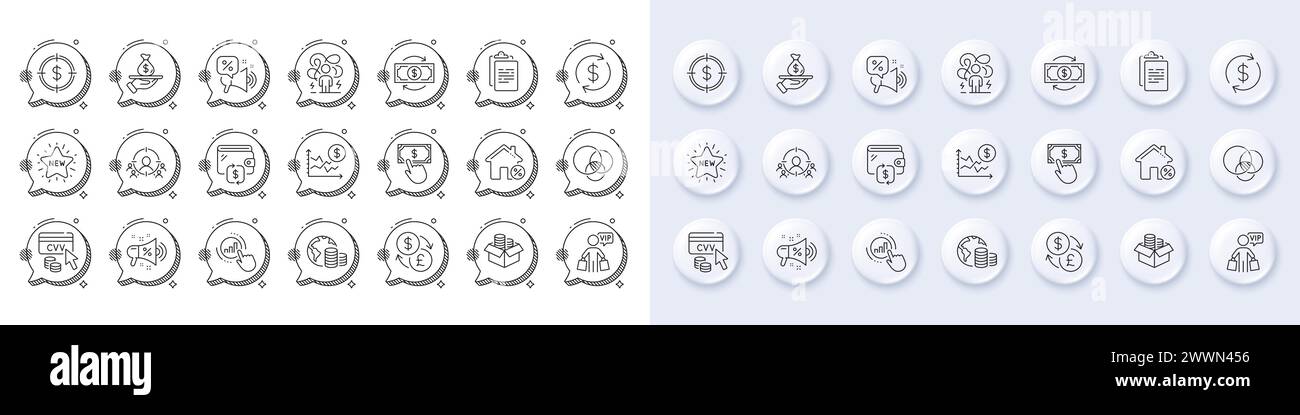 Wallet, Money box and Difficult stress line icons. For web app, printing. Line icons. Vector ...