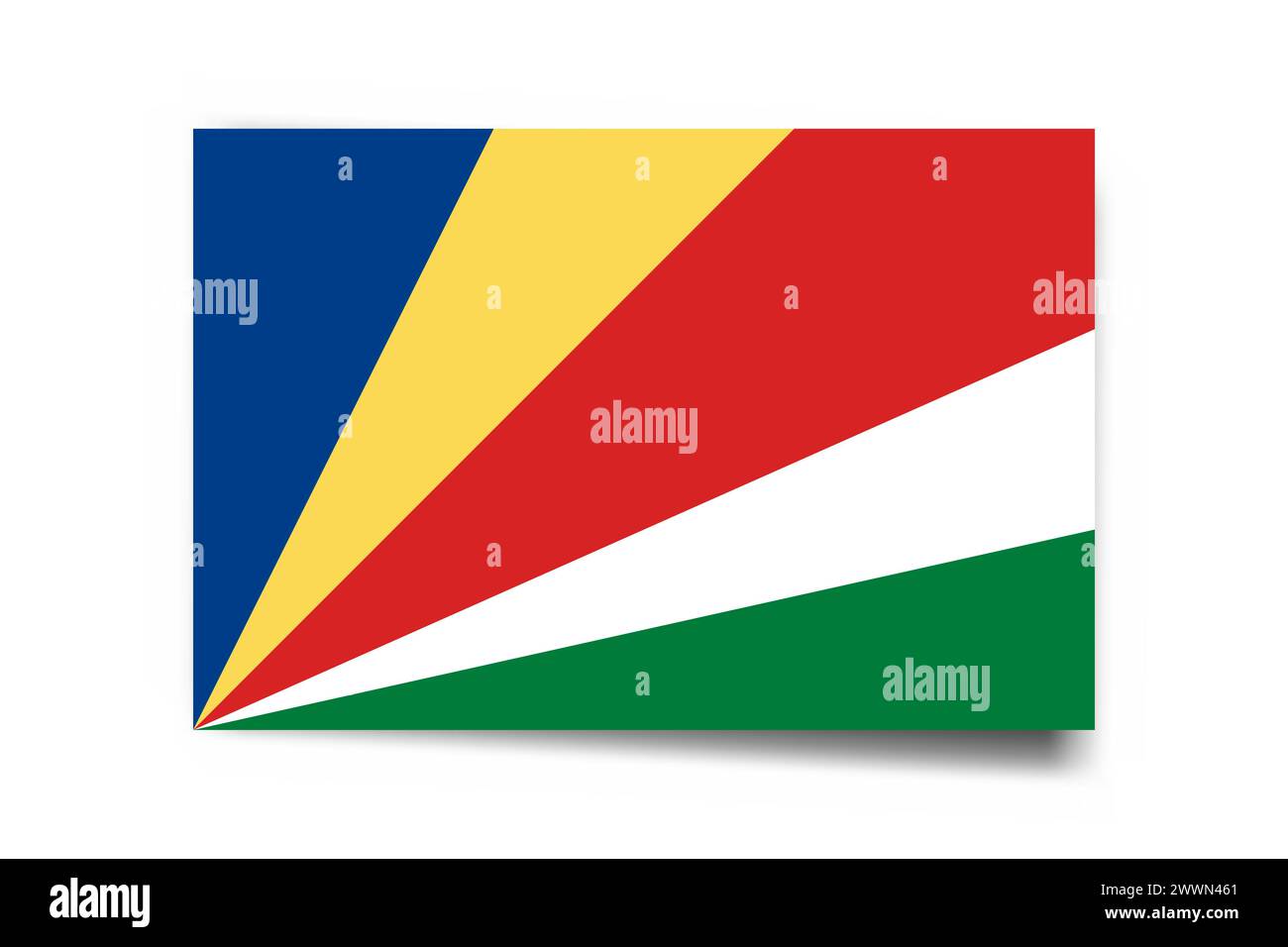 Seychelles flag - rectangle card with dropped shadow isolated on white ...