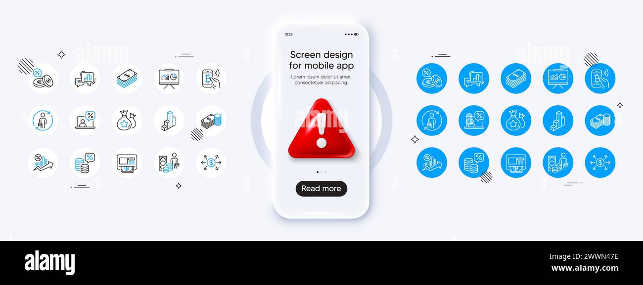 Presentation, Currency exchange and Graph chart line icons. For web app, printing Vector Stock ...