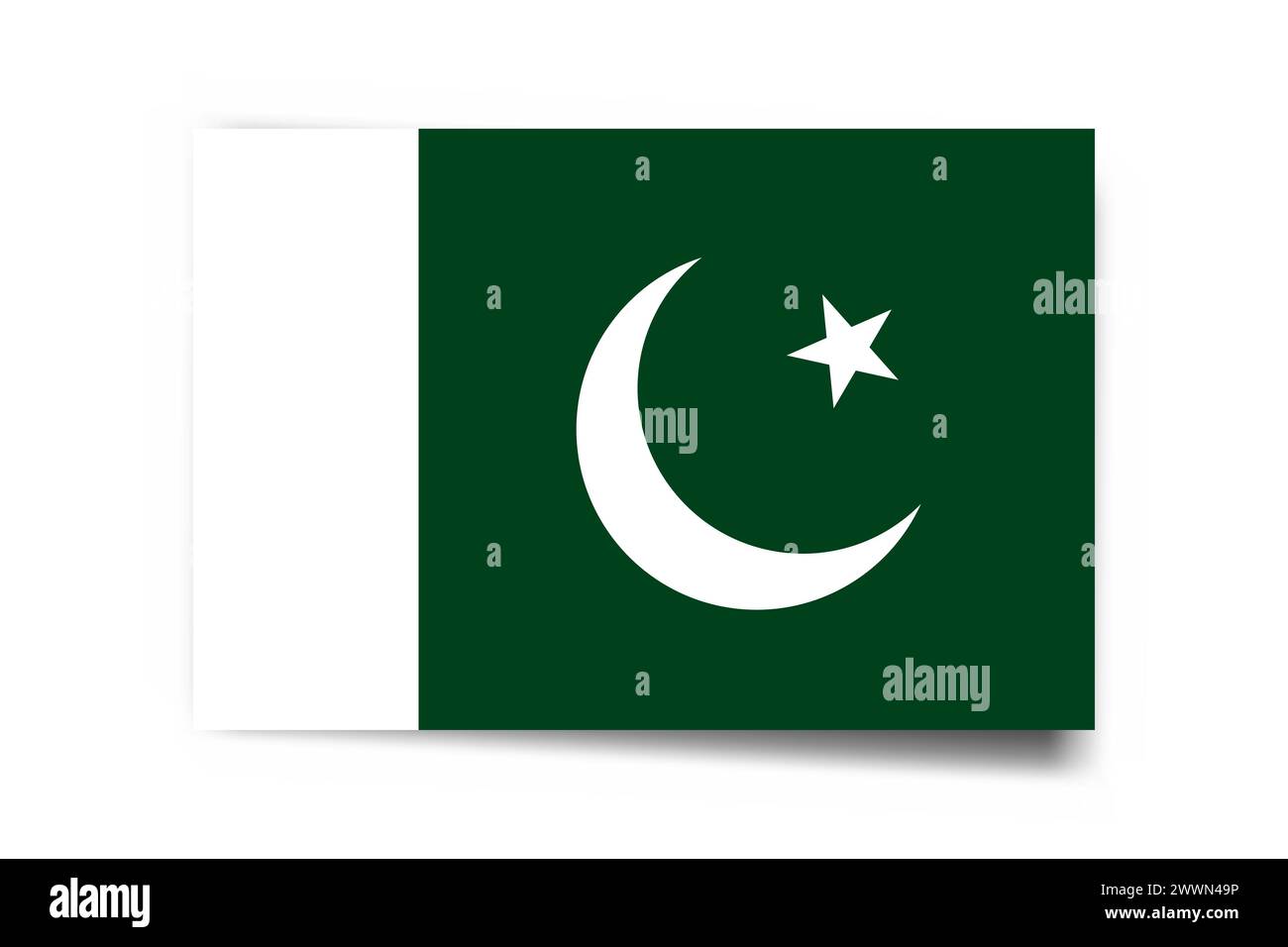 Pakistan flag - rectangle card with dropped shadow isolated on white ...