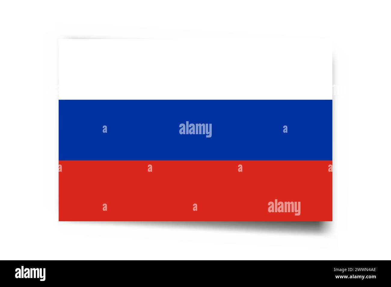 Russia flag - rectangle card with dropped shadow isolated on white ...