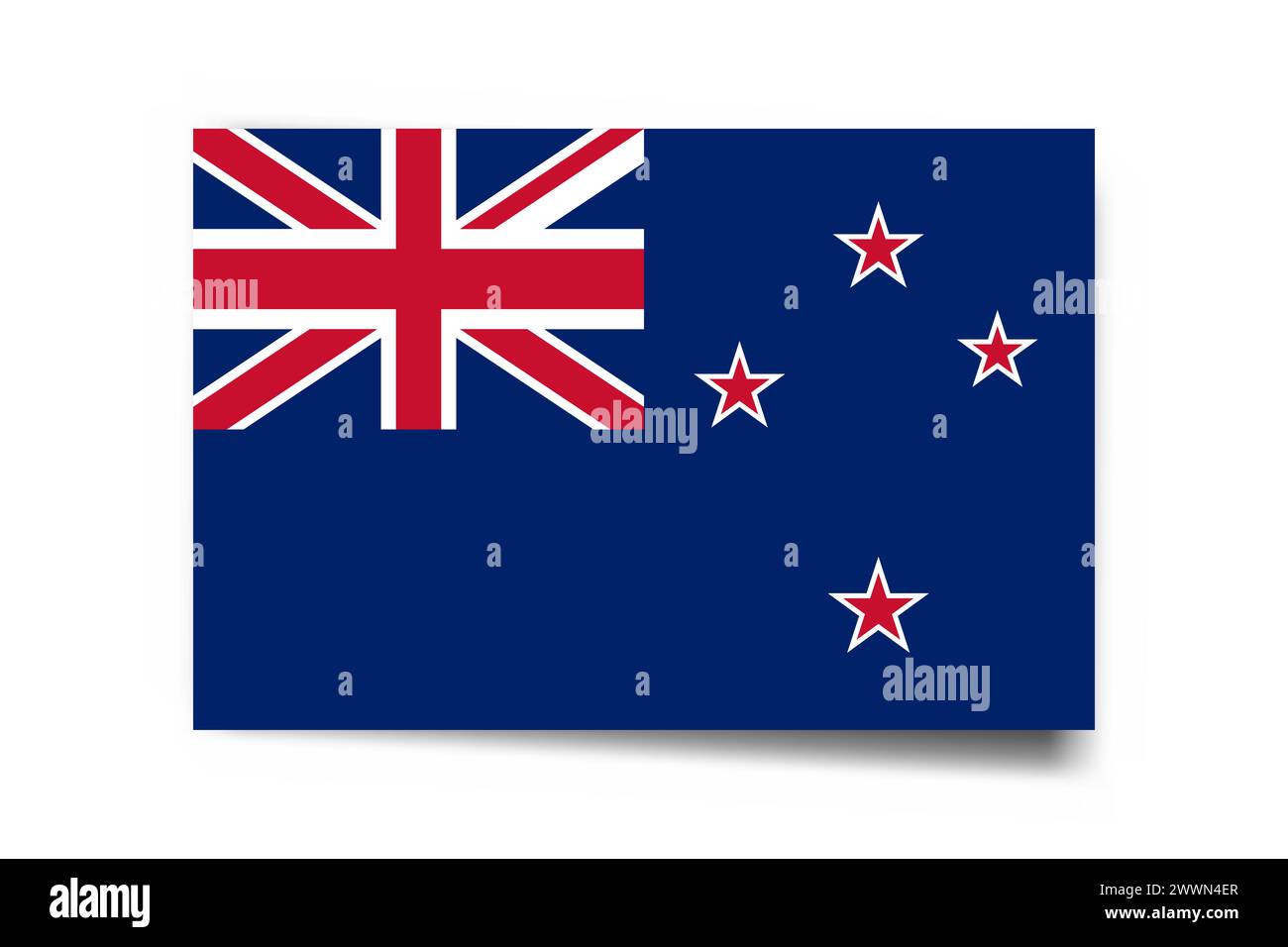 New Zealand flag - rectangle card with dropped shadow isolated on white ...
