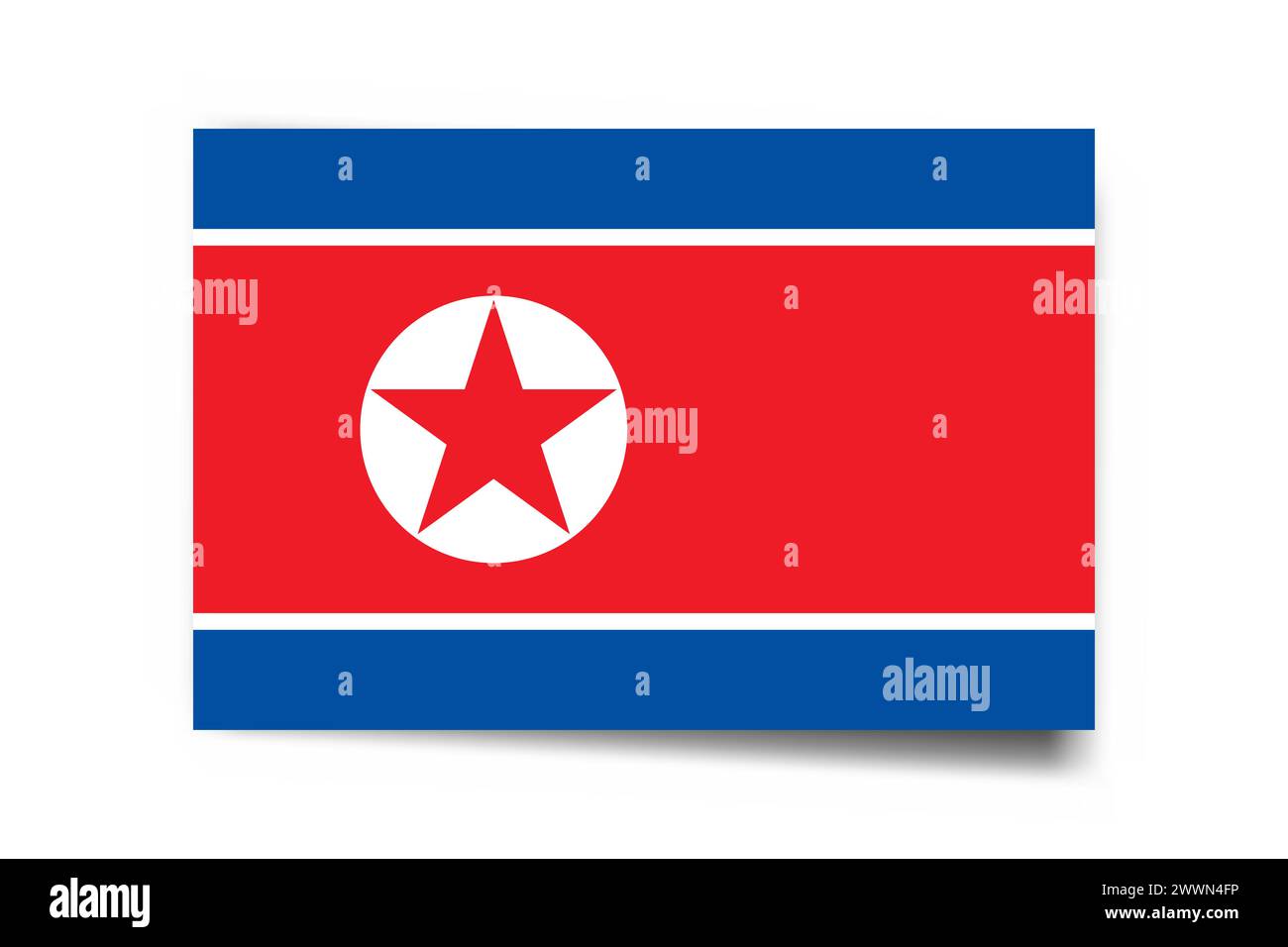 North Korea flag - rectangle card with dropped shadow isolated on white background Stock Vector ...