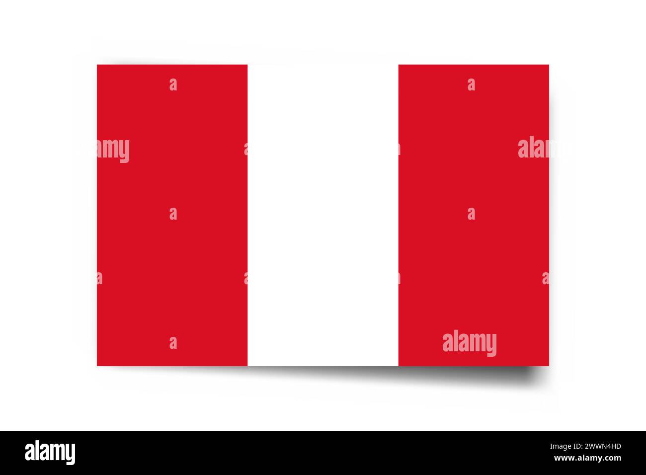 Peru flag - rectangle card with dropped shadow isolated on white ...