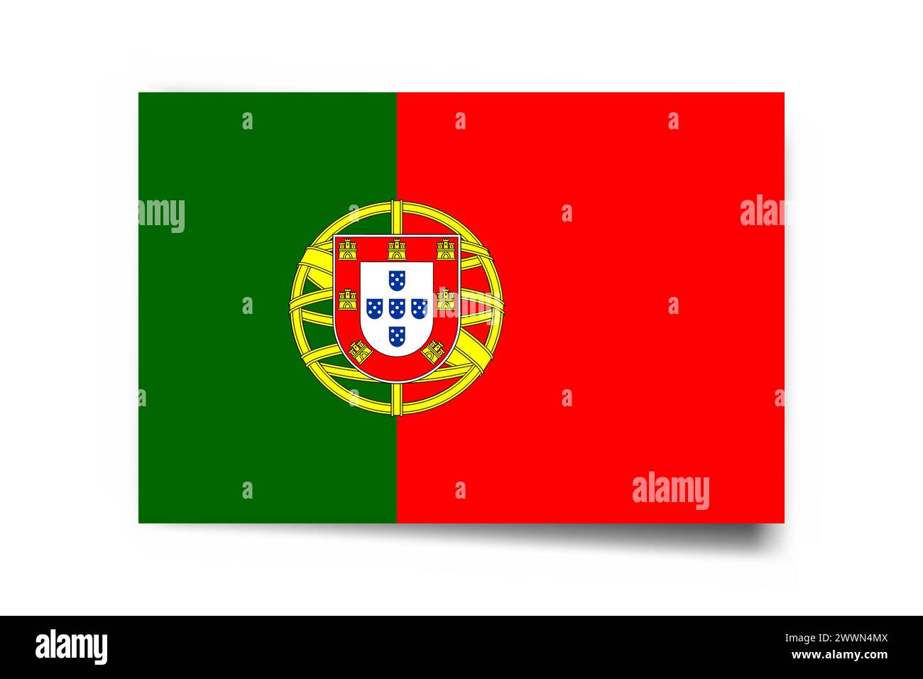 Portugal flag - rectangle card with dropped shadow isolated on white ...