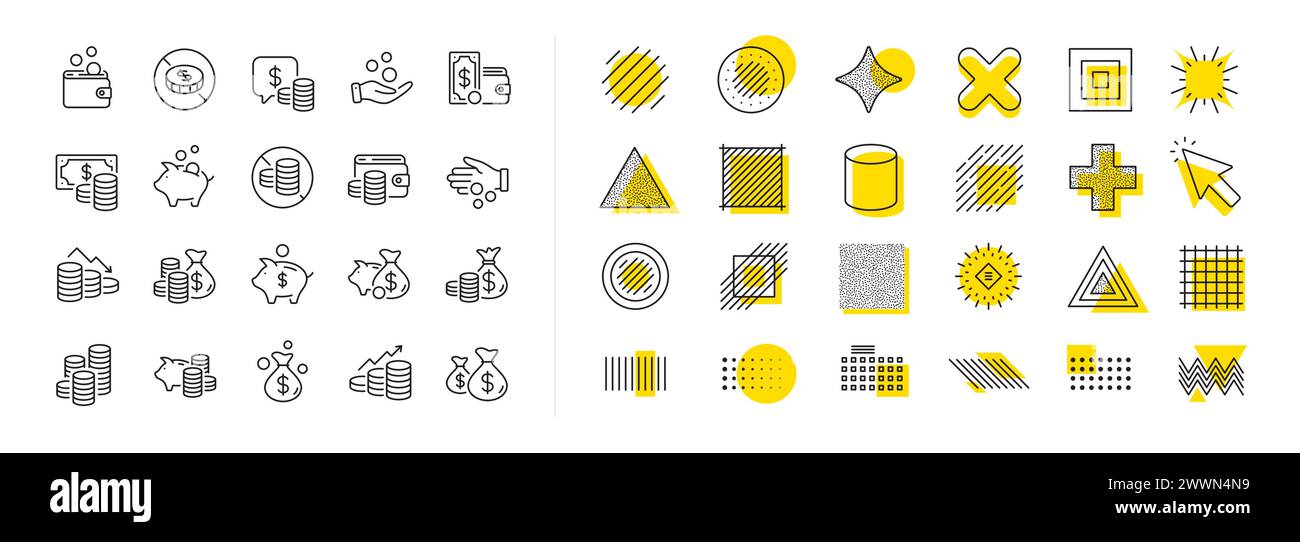 Coins line icons. Cash money, Donation coins, Give tips icons. Piggy ... Coins line icons. Cash money, Donation coins, Give tips icons. Piggy ...