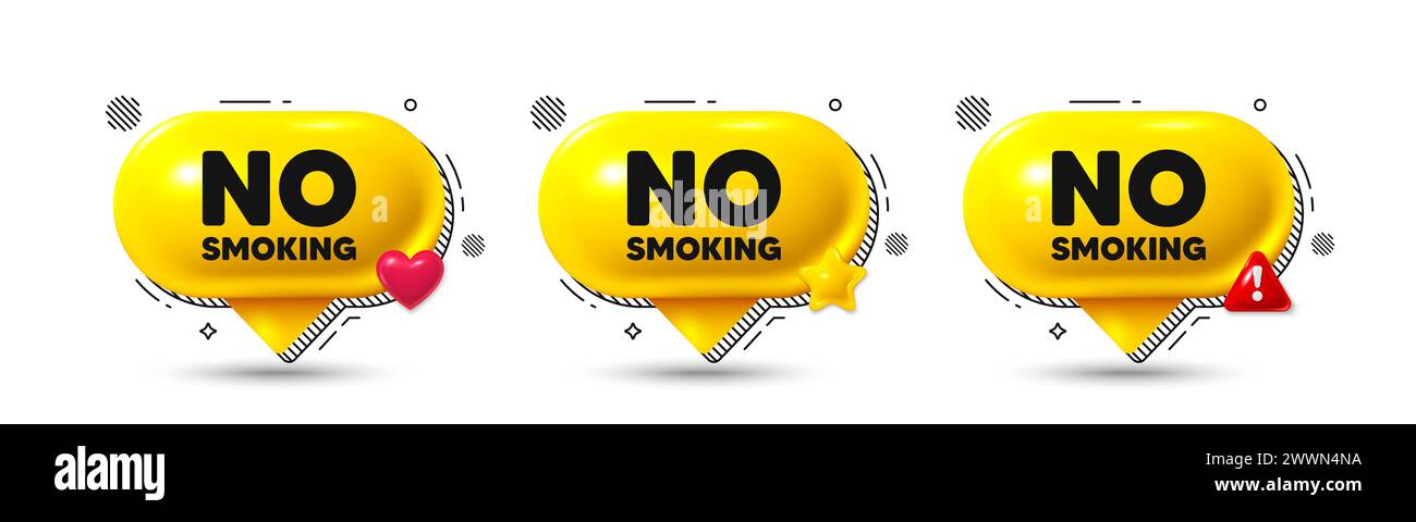 No smoking tag. Stop smoke sign. Chat speech bubble 3d icons. Vector ...