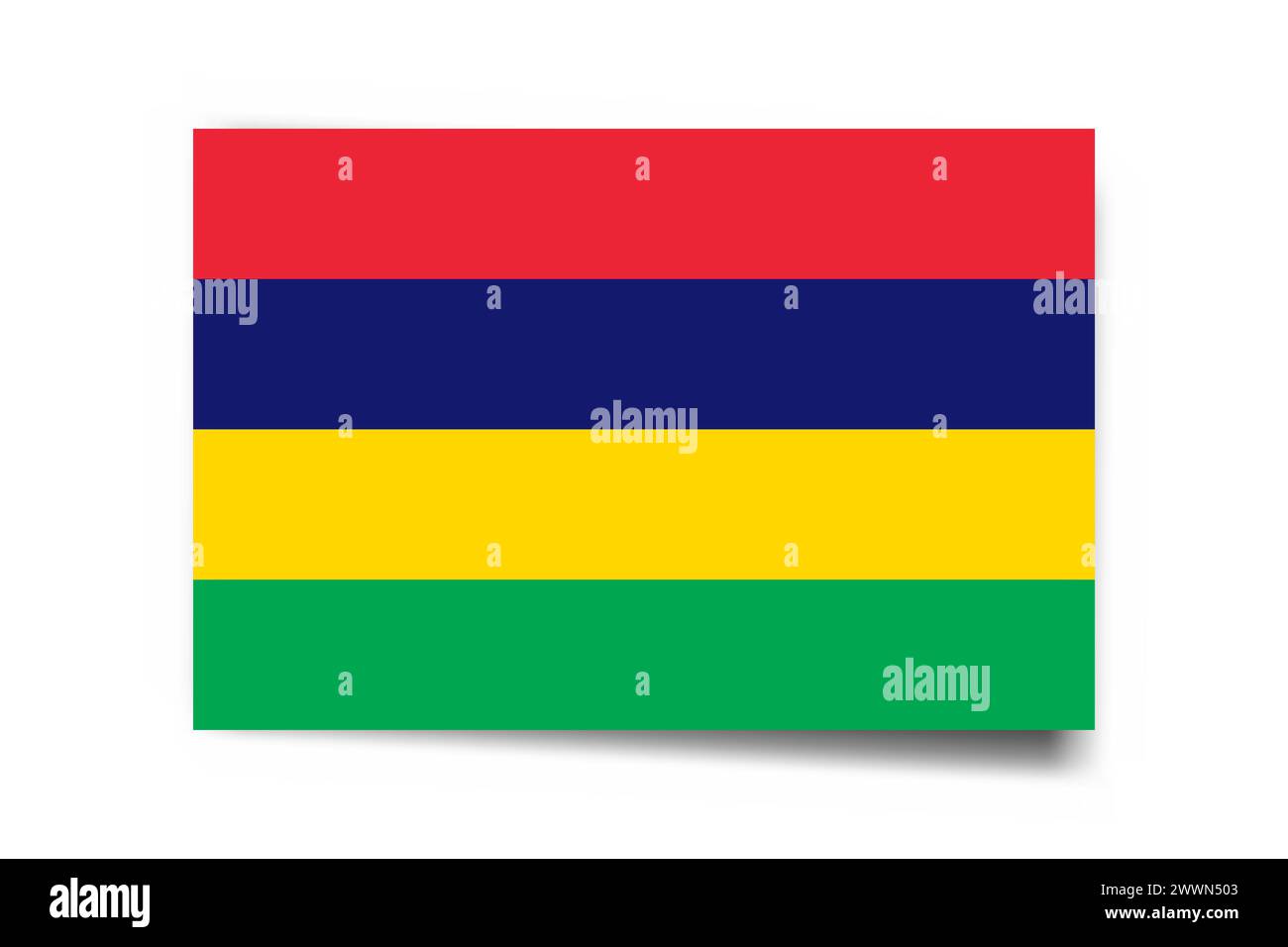 Mauritius flag - rectangle card with dropped shadow isolated on white ...