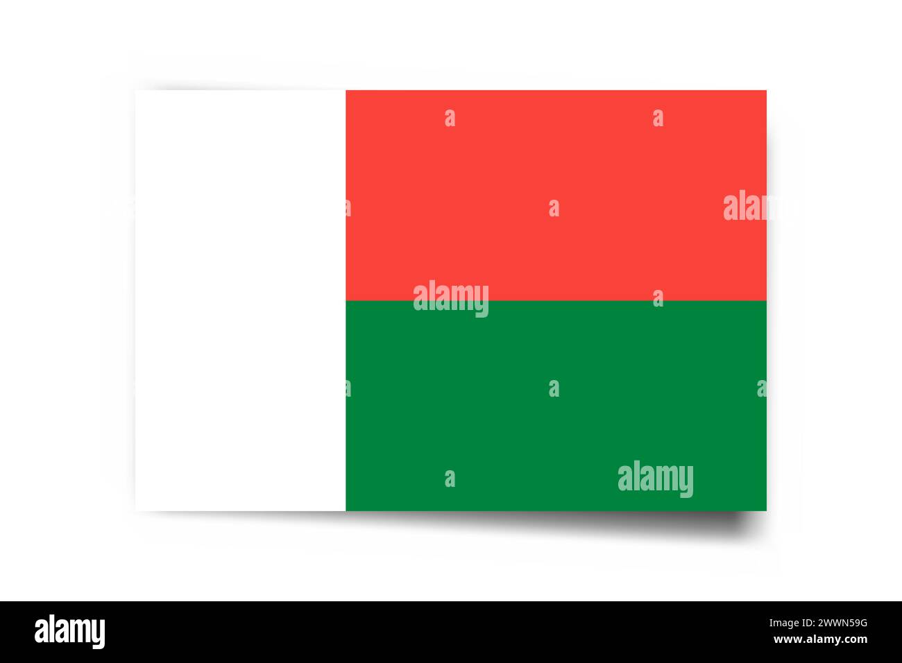 Madagascar flag - rectangle card with dropped shadow isolated on white ...