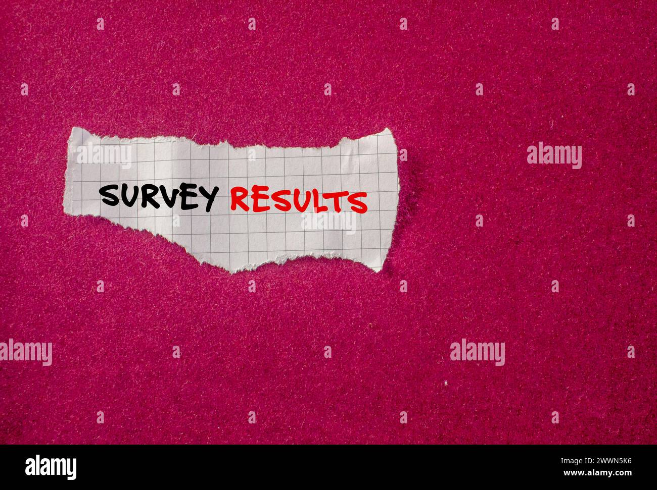 Survey results words written on torn paper piece with purple background ...