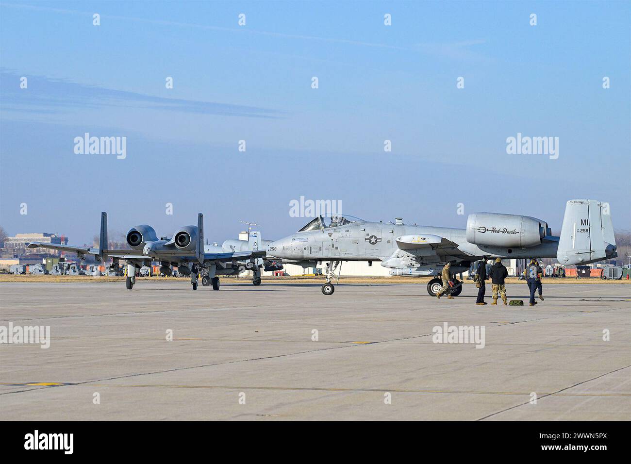 Three A-10 Thunderbolt II aircraft assigned to the Michigan National ...