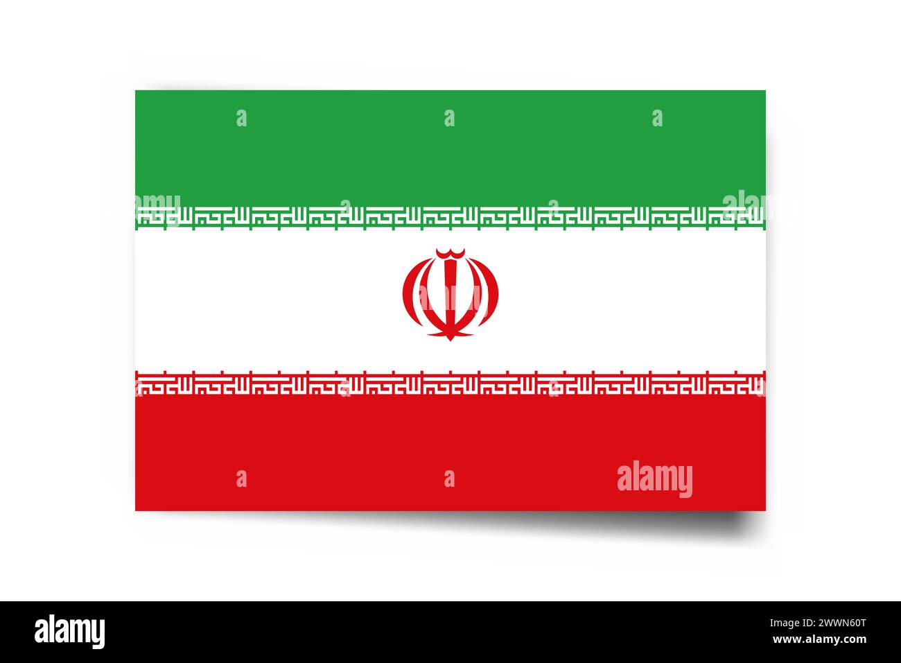 Iran flag - rectangle card with dropped shadow isolated on white ...