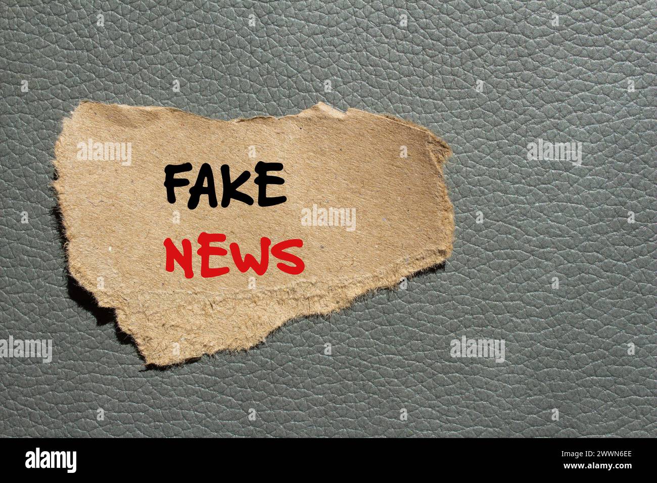 Fake news words written on torn paper piece with gray background ...