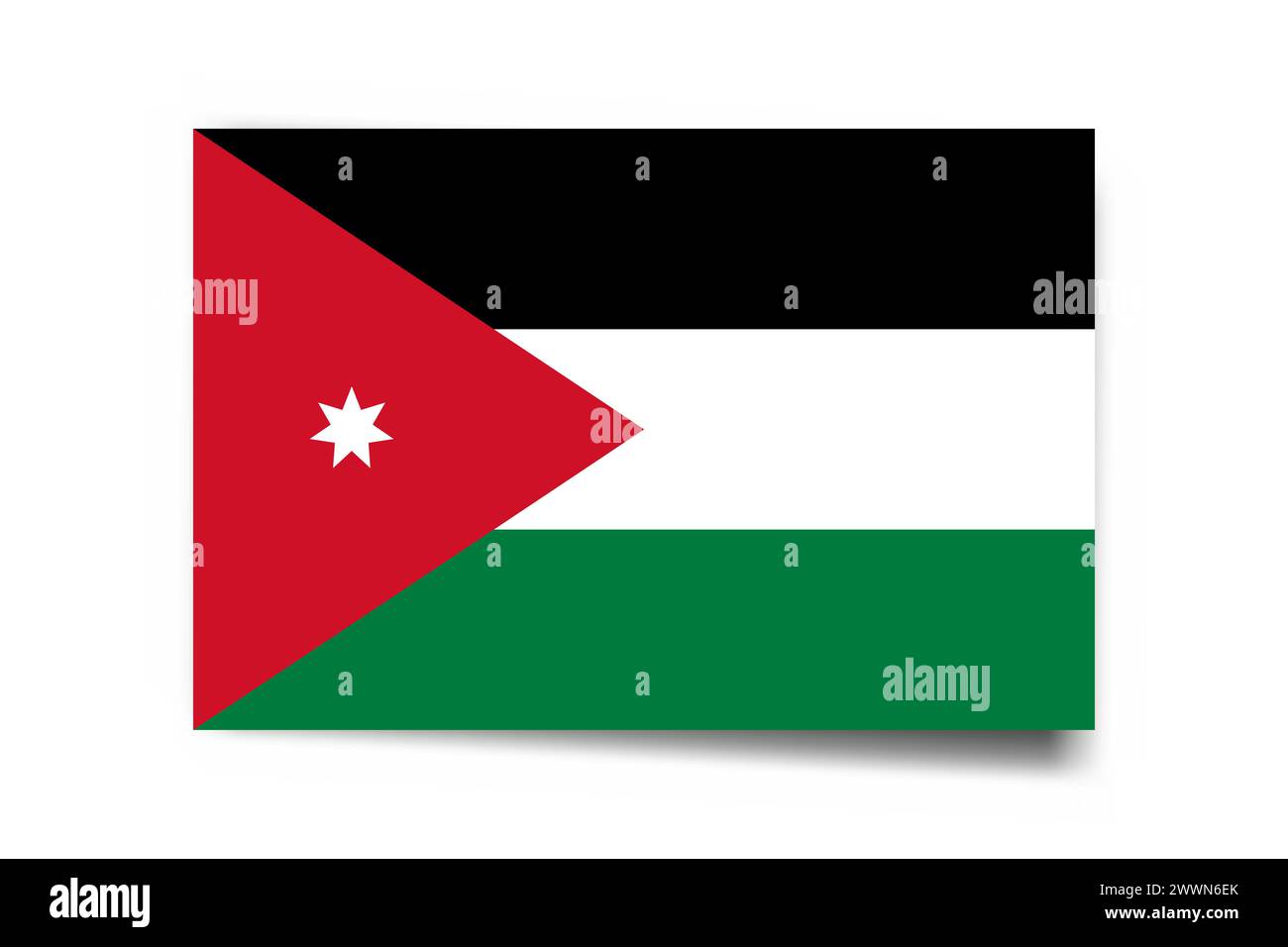 Jordan flag - rectangle card with dropped shadow isolated on white ...