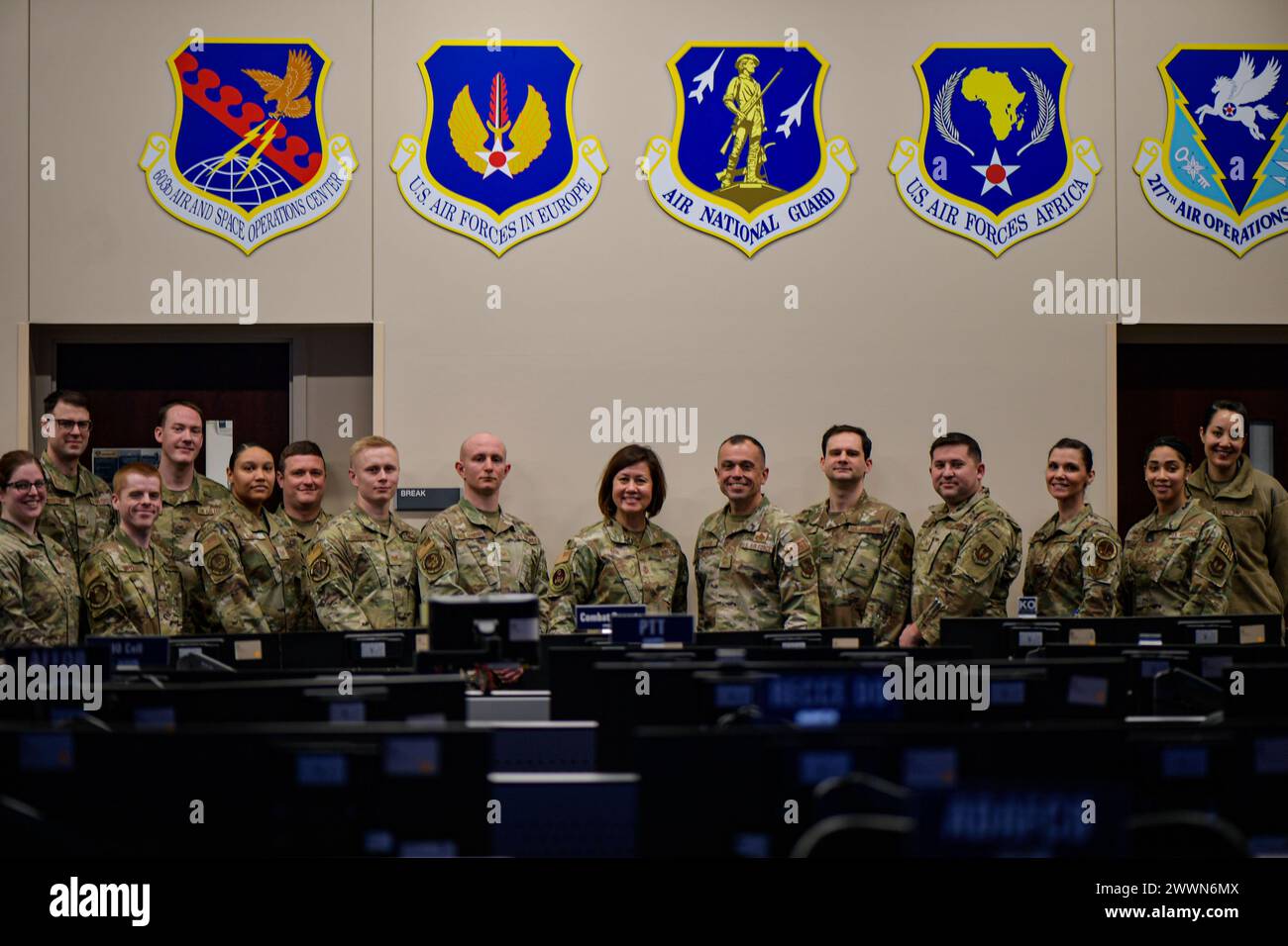 Chief Master Sgt. of the Air Force JoAnne S. Bass, center, and 217th ...
