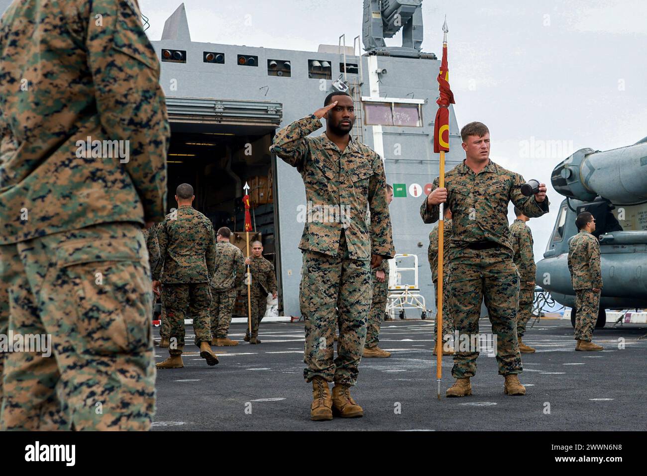 U.S. Marine Corps Sgt. Jonathan Steed, right, a section leader assigned ...