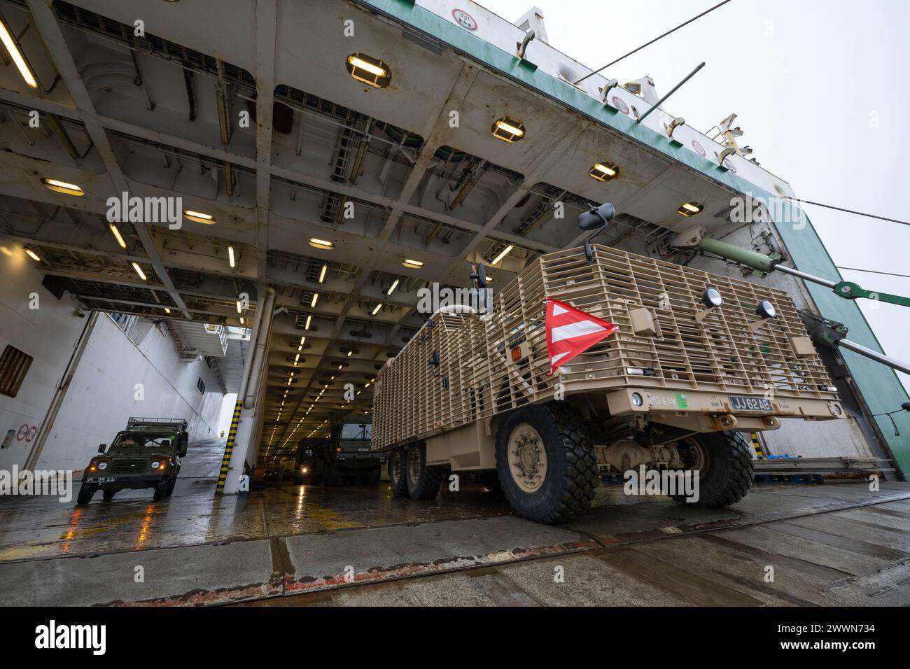 UK heavy vehicles unloading from Roll-on/Roll-off vessel Stock Photo ...