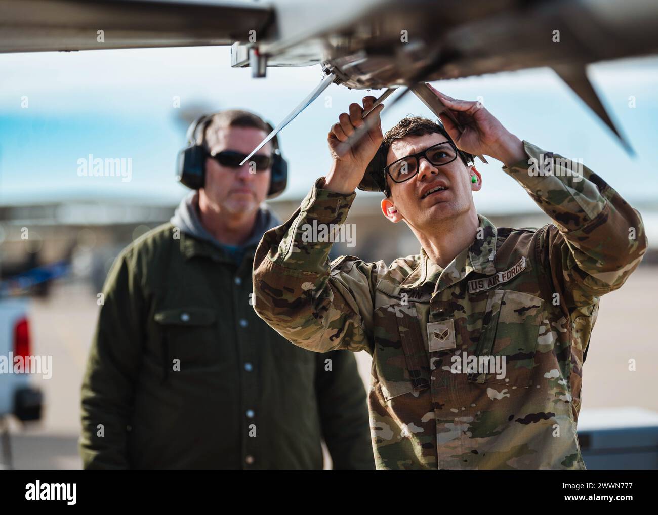 U.S. Air Force Senior Airman Noah Bean, 309th Fighter Squadron weapons ...