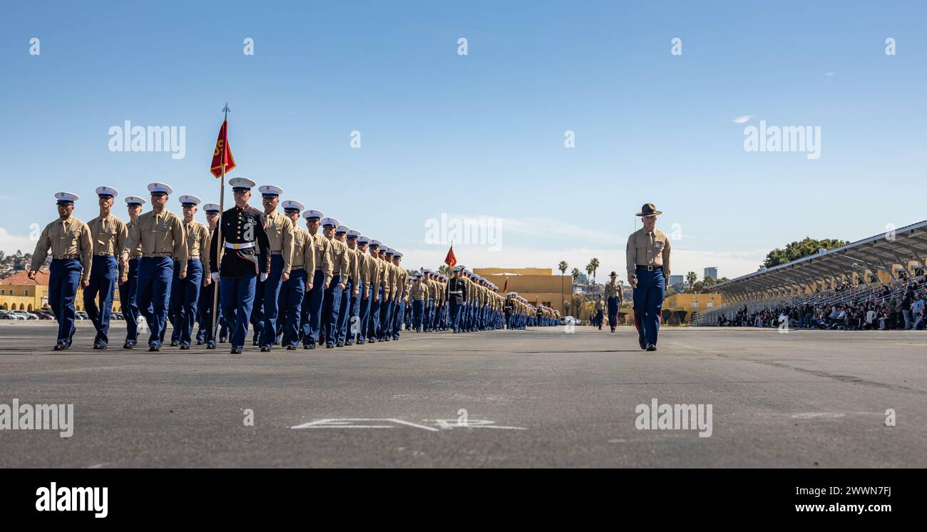 U.S. Marines with India Company, 3rd Recruit Training Battalion, march ...