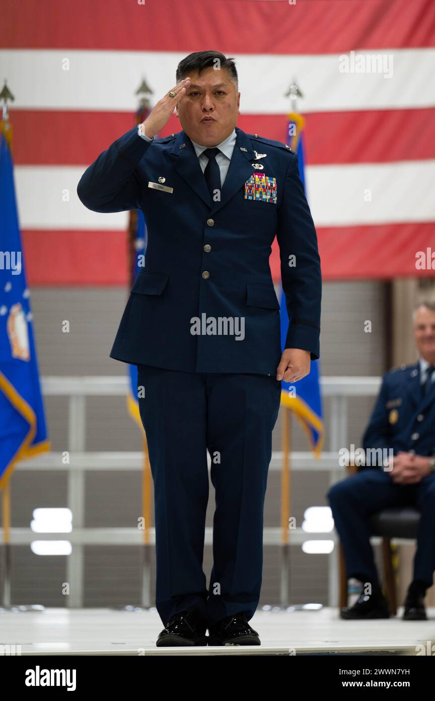 Col. Van T. Thai, 434th Air Refueling Wing Commander, renders his first ...