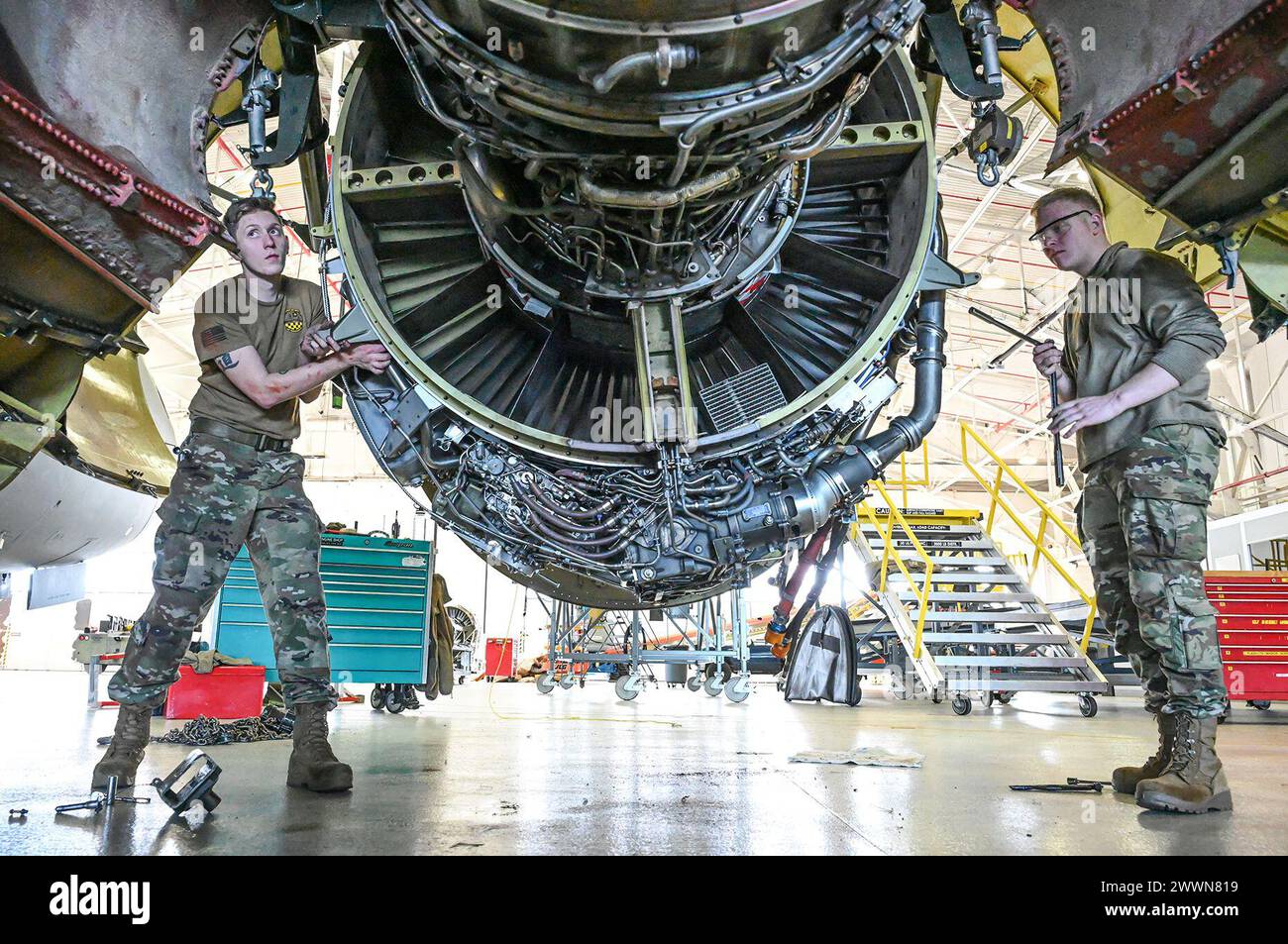 U.S. Air Force Airman 1st Class Austin Wigglesworth, left, and Airman ...