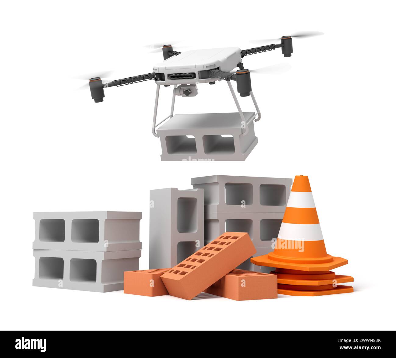 3d rendering of drone delivering construction materials Stock Photo - Alamy
