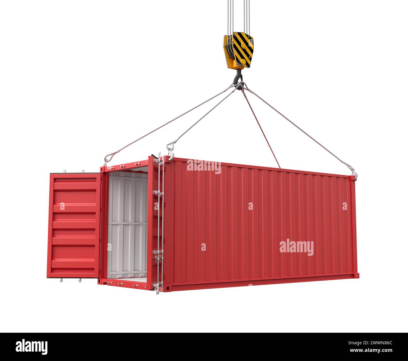 3d rendering of crane lifting open empty red shipping container ...