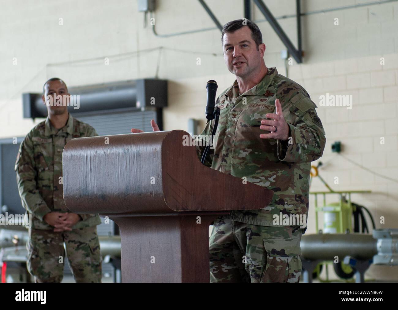 U.S. Air Force Col. Paul Sheets, 23rd Wing commander, gives his closing ...