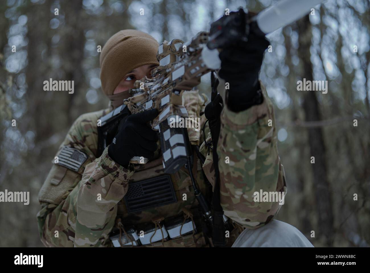 A U.S. Army Ranger from the 75th Ranger Regiment pull security during ...