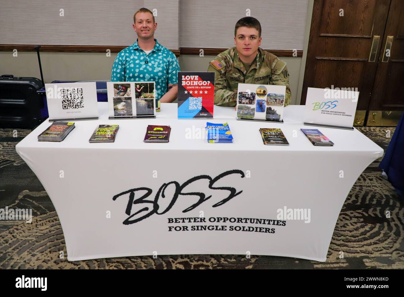 U.S. Army Spc. Parker Brown, 3rd Infantry Division BOSS President, sits ...