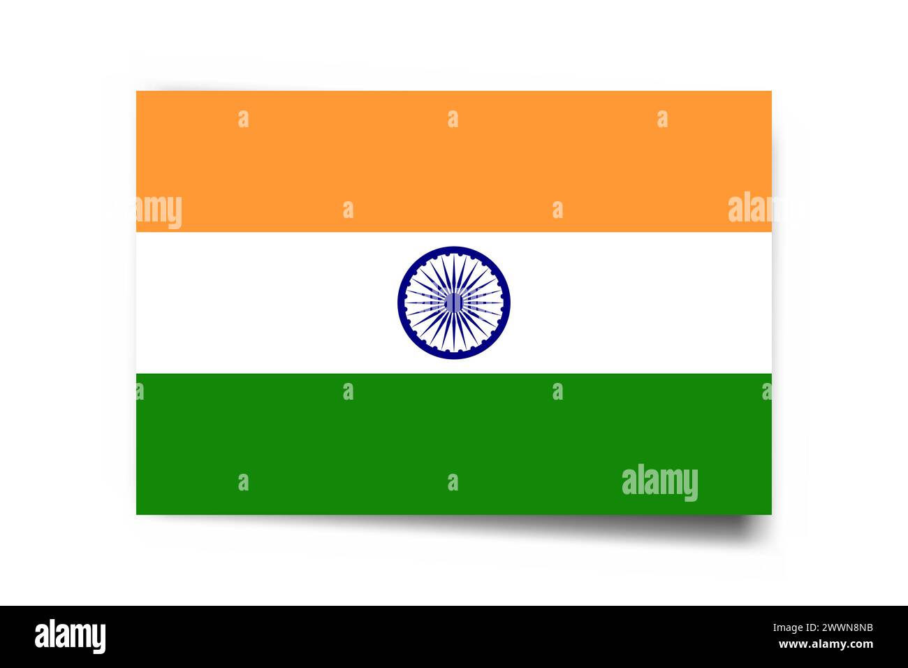 India flag - rectangle card with dropped shadow isolated on white ...
