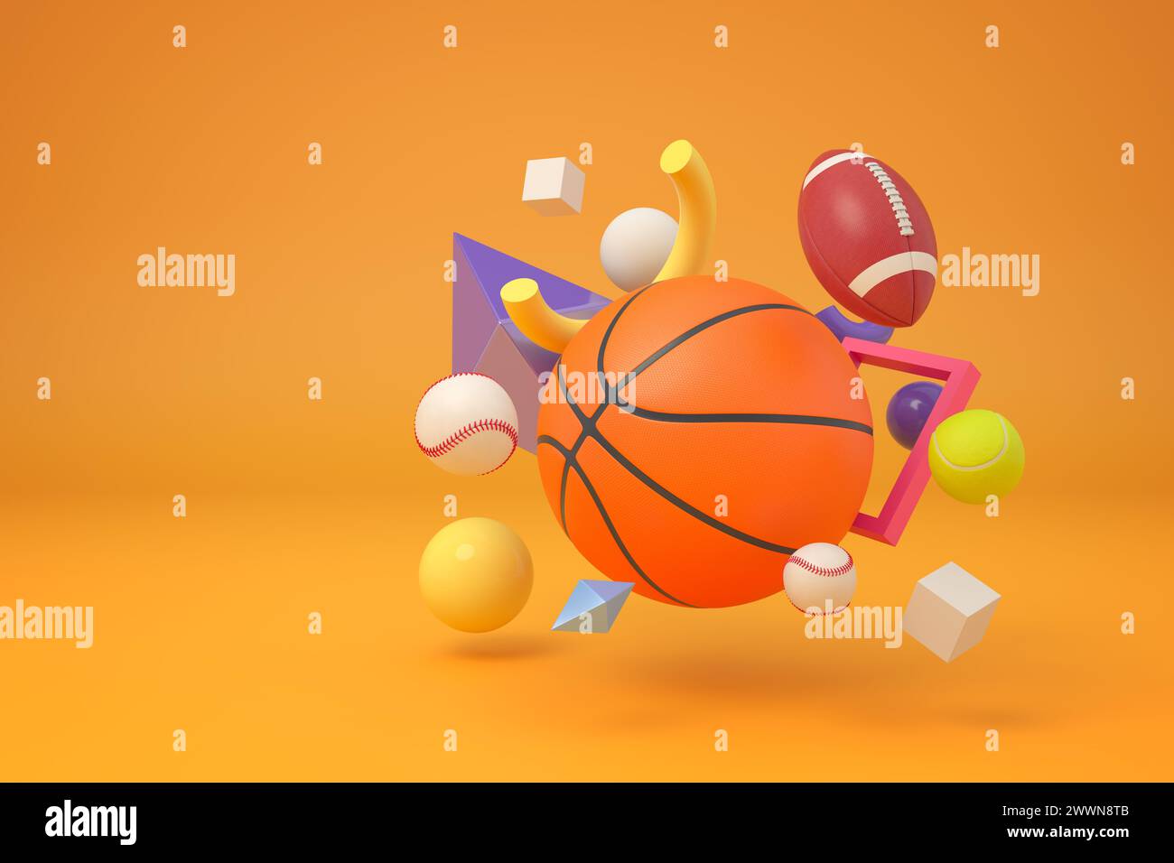 Basketball and sports gear floating freely Stock Photo - Alamy