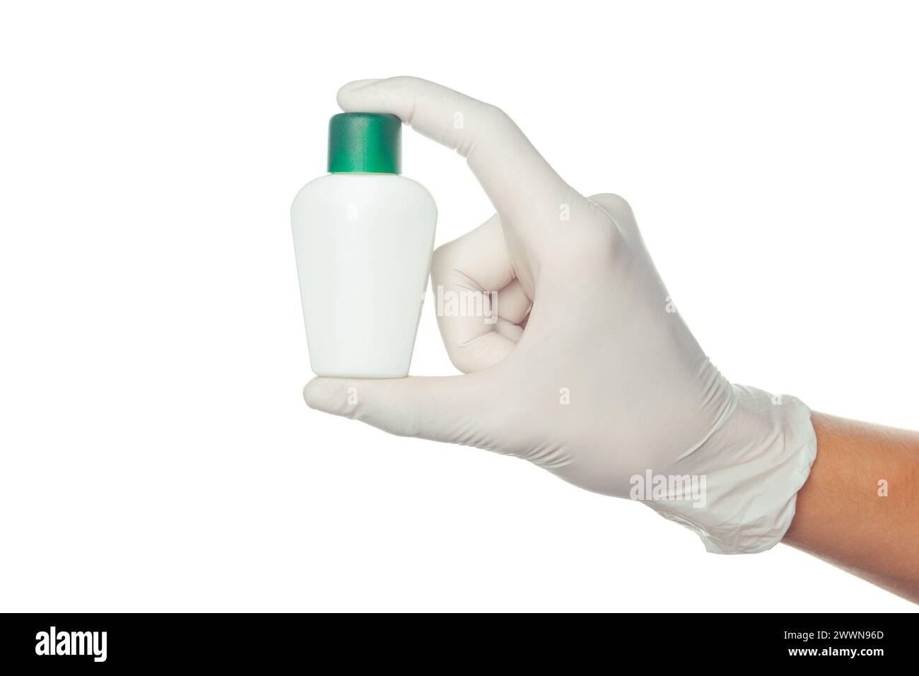 doctor's hand in blue sterilized surgical glove holding medicine Stock ...