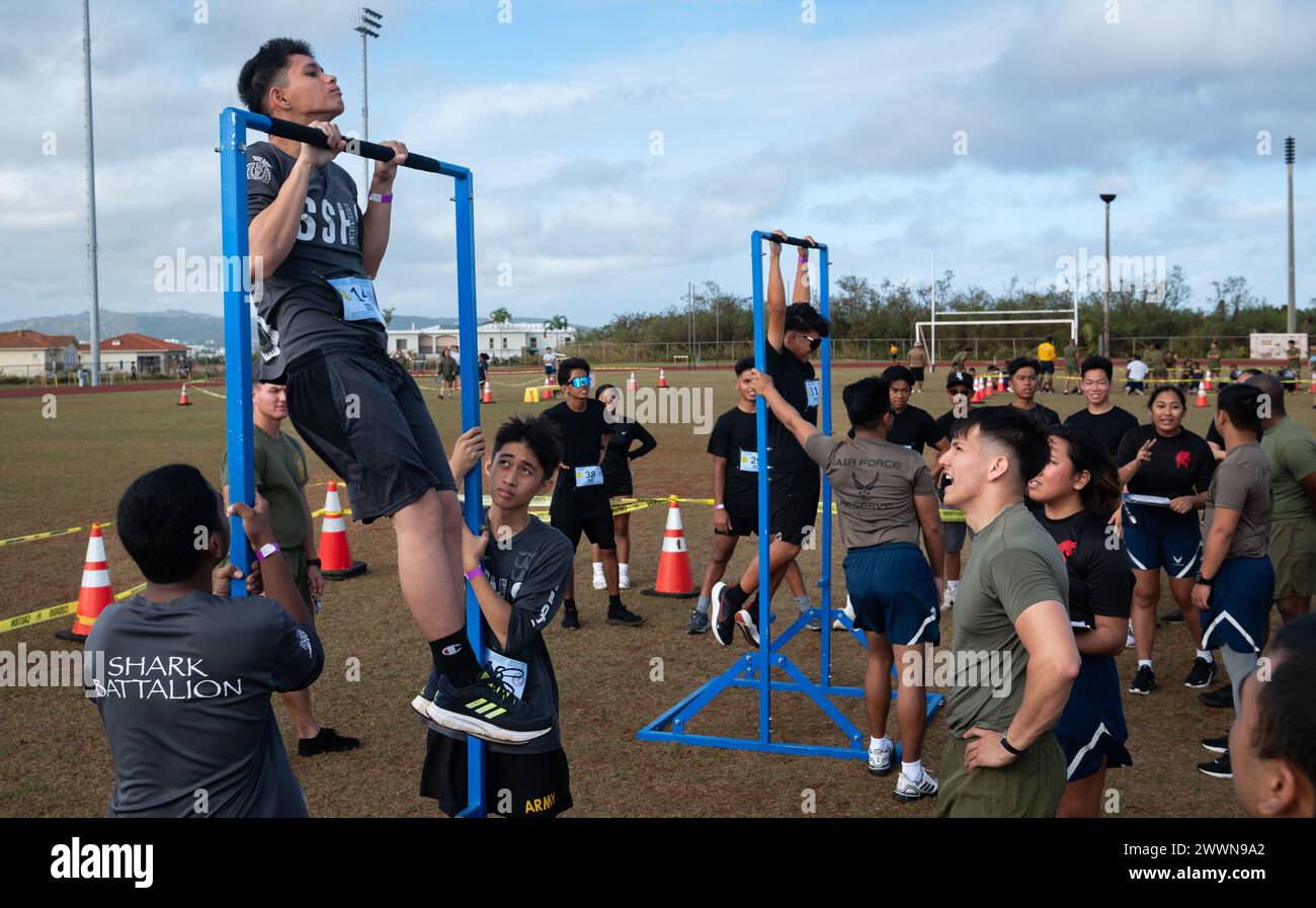 Junior Reserve Officer Training Corps cadets perform pull-ups during ...