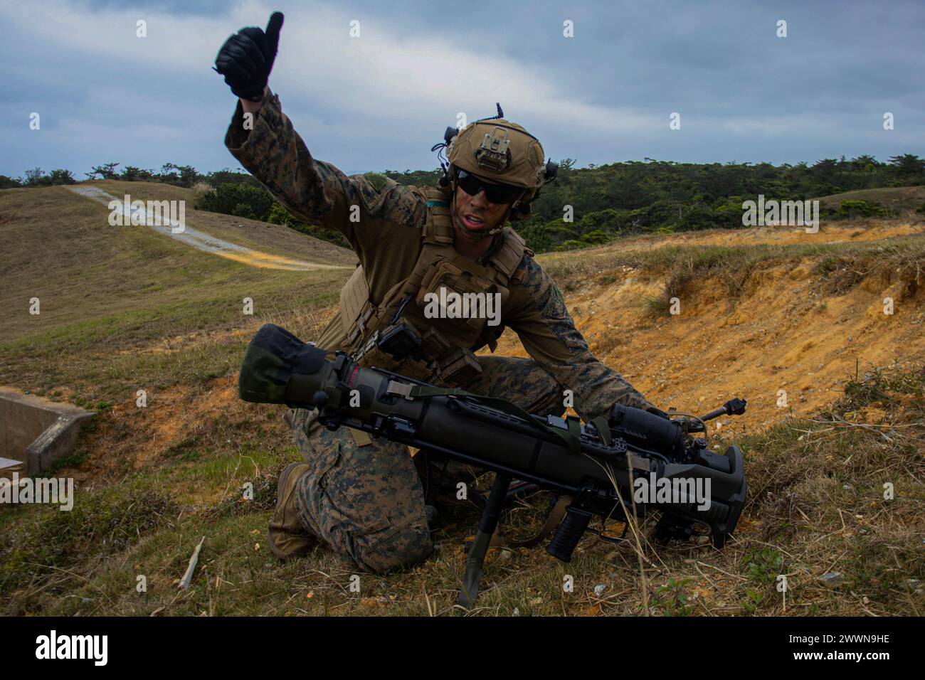 U.S. Marine Corps Lance Cpl. Gage Stephens, an infantry Marine with Battalion Landing Team 1/1 ...