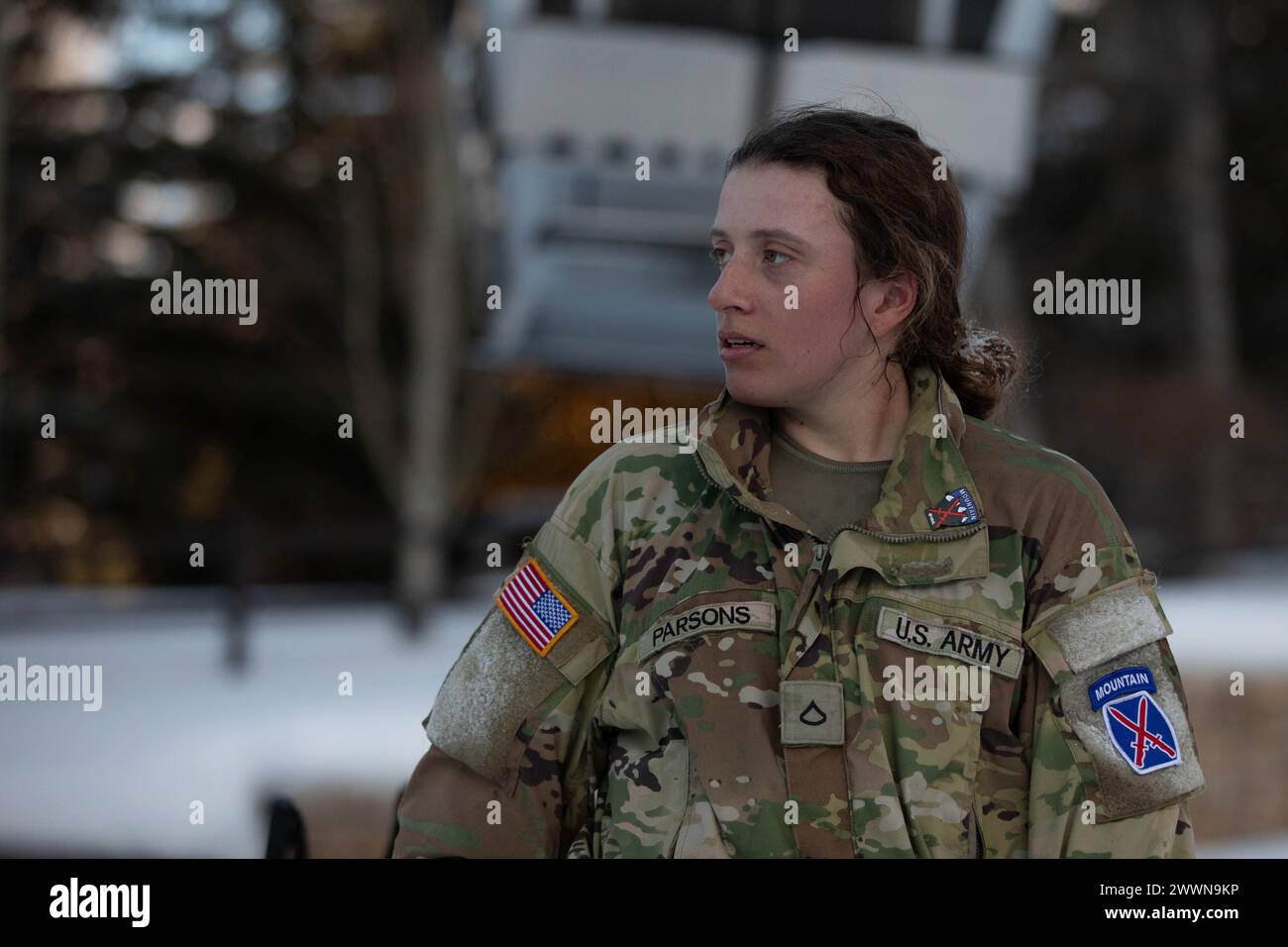 Pfc. Rylan Parsons, a Soldier 10th Mountain Division, catches her ...