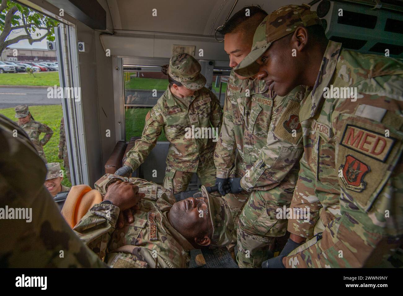 The 624th Aeromedical Staging Squadron members simulated loading ...