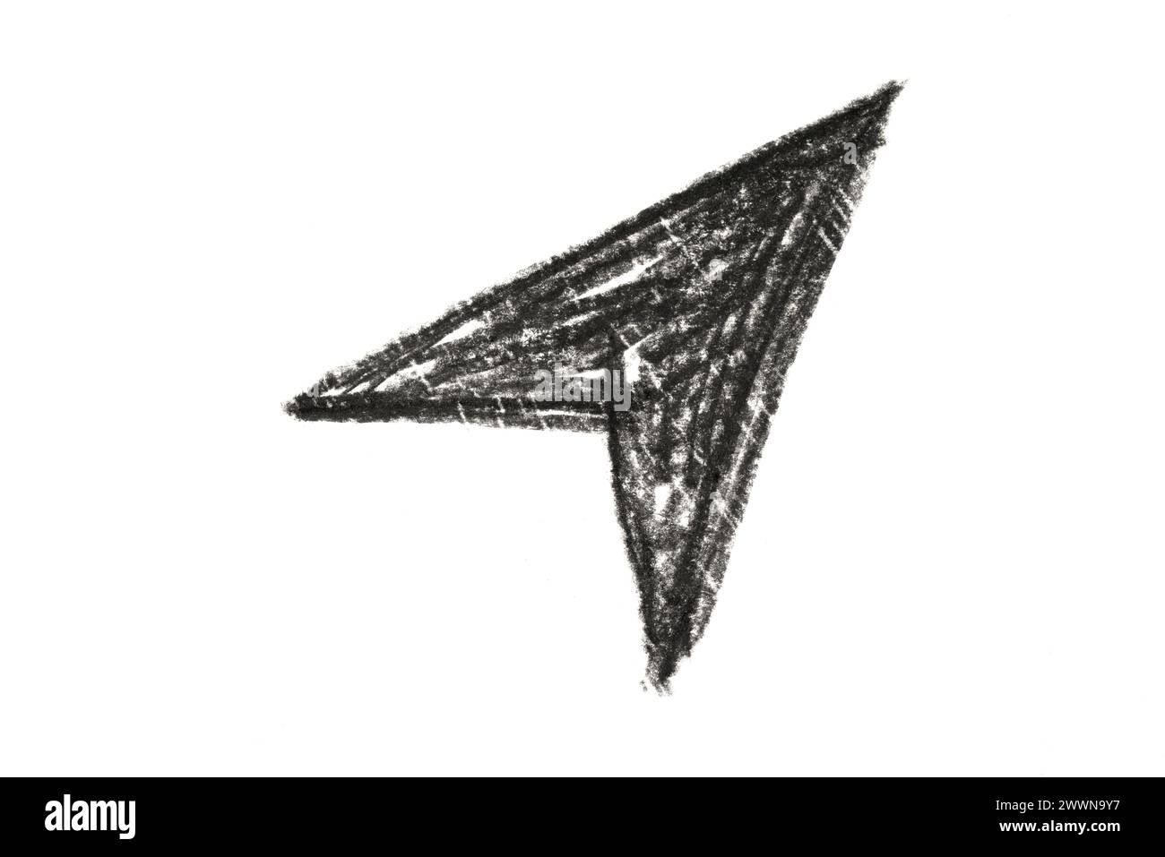 A black pencil sketch of a location cursor isolated on a white ...