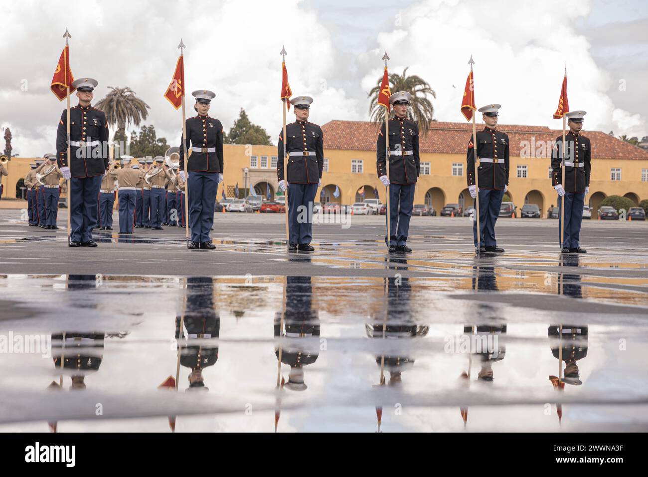 U.S. Marines with Echo Company, 2nd Recruit Training Battalion, stand ...